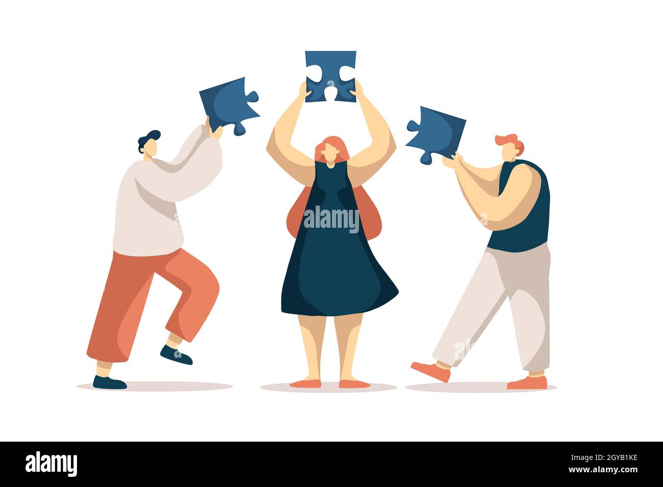 Coworkers assembling jigsaw puzzle, colleagues togetherness, teamwork ...