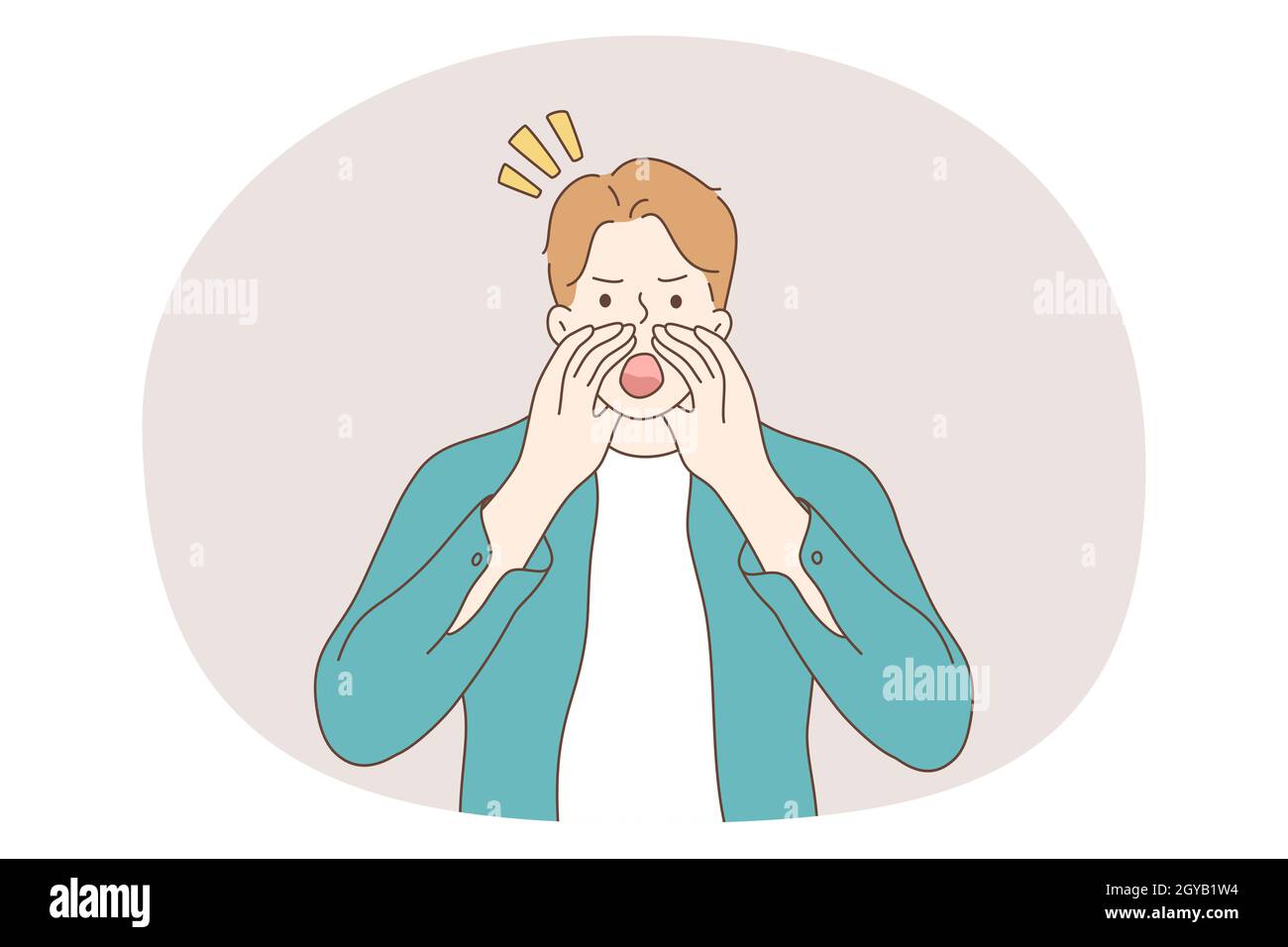 Shouting, announcement, promotion concept. Young angry man cartoon ...