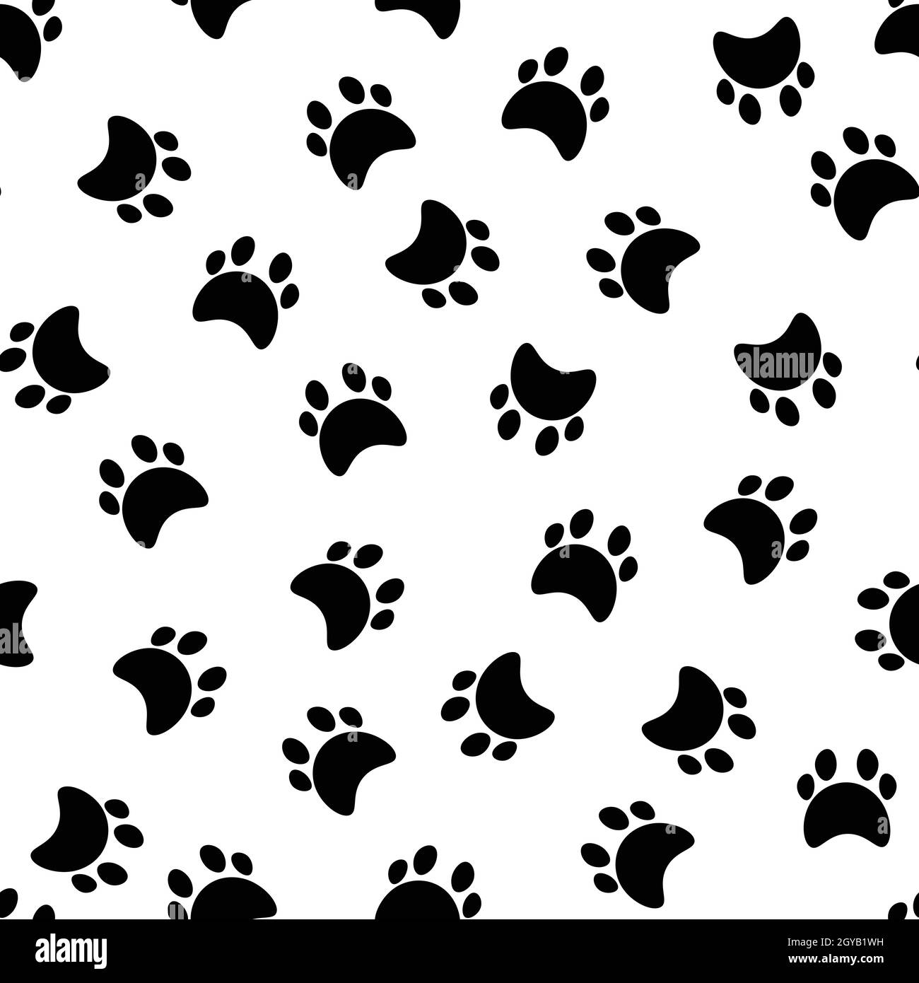 Flat cartoon animal footprint silhouette seamless pattern. Cat or dog ...