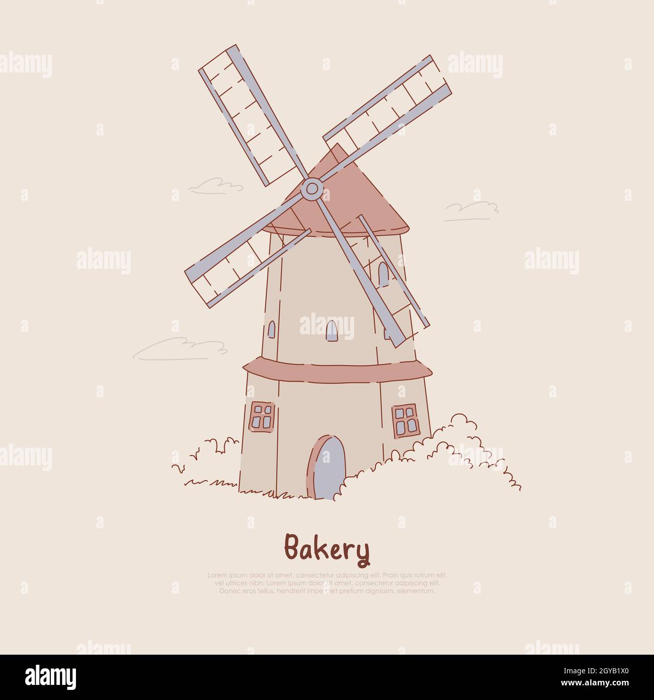 Traditional windmill, rural architecture, flour making, cereal grains ...