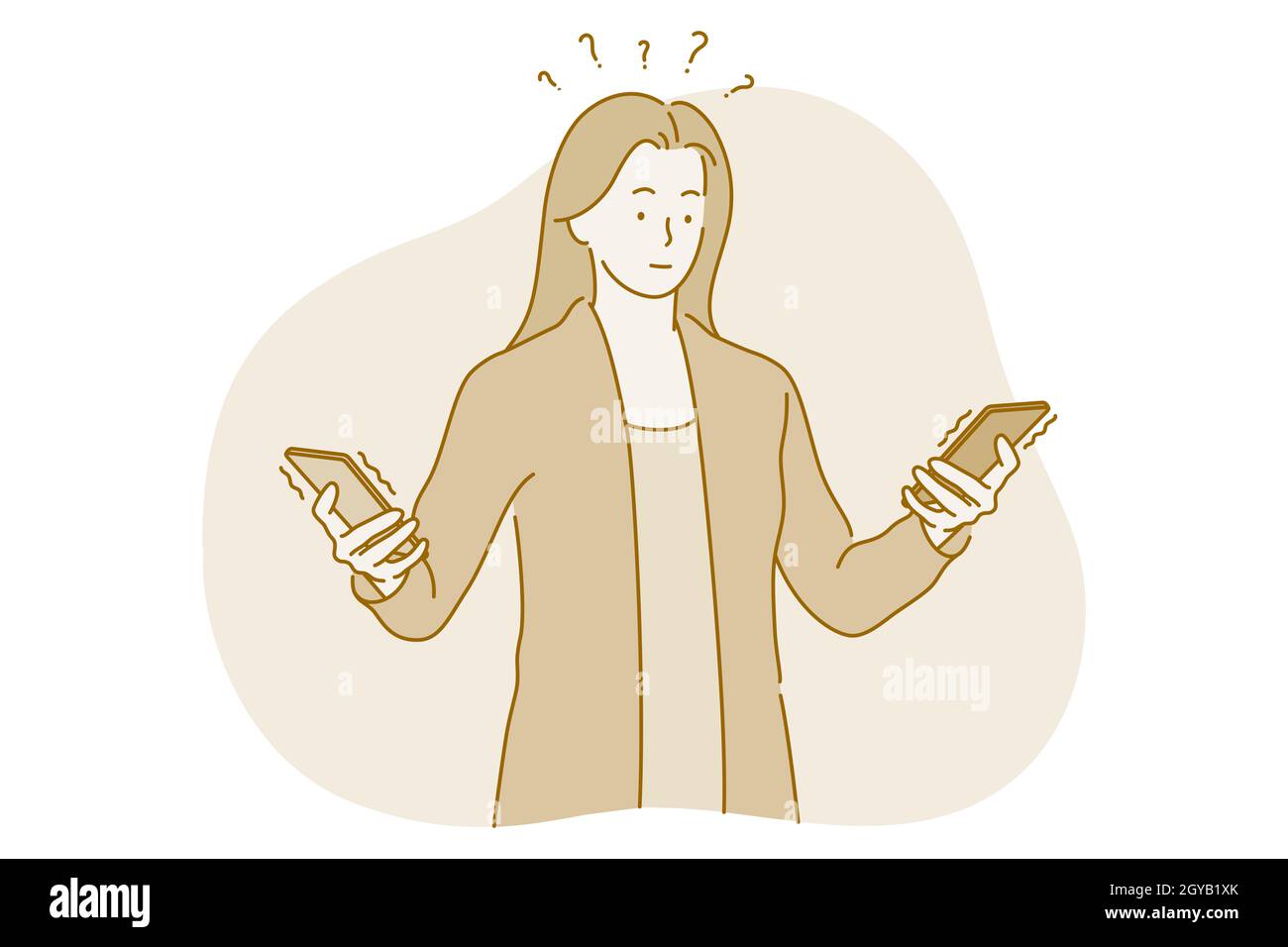 Frustration, doubt, difficult choice concept. Young thinking woman ...