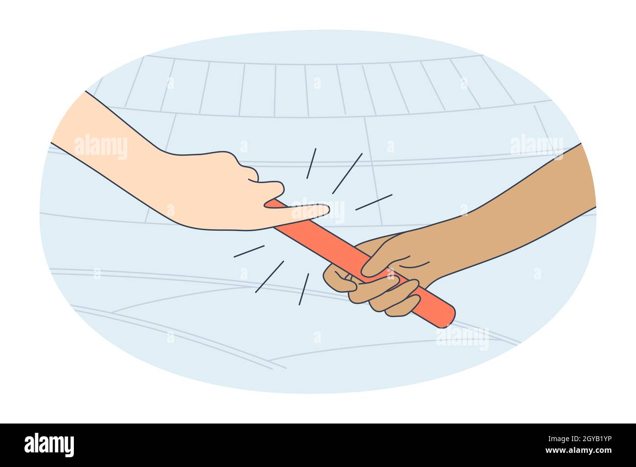 Relay baton, cooperation, teamwork concept. Hands of two sportsmen ...