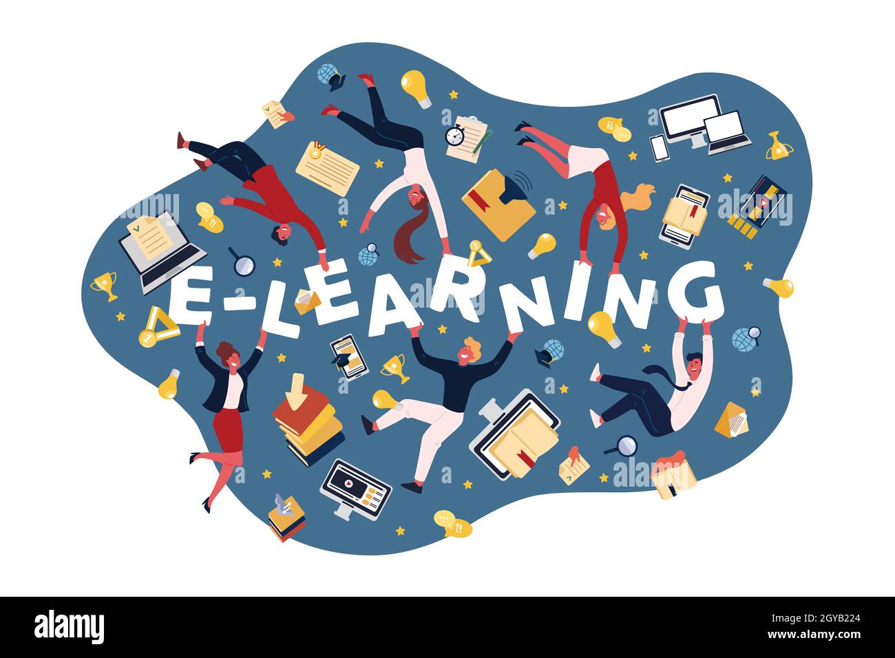 E-learning opportunities, people studying online, receiving diploma ...