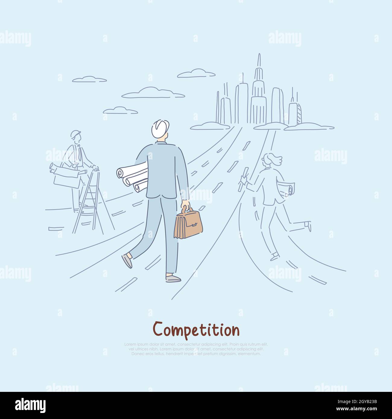 Competition in labor market, fighting for career opportunities metaphor ...