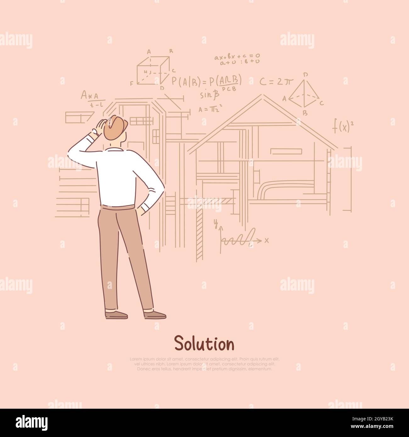Builder considering engineering solution, architect calculating house ...