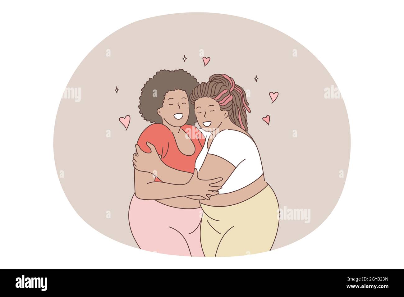 Overweight, obesity, plus size women concept. Young smiling black women ...