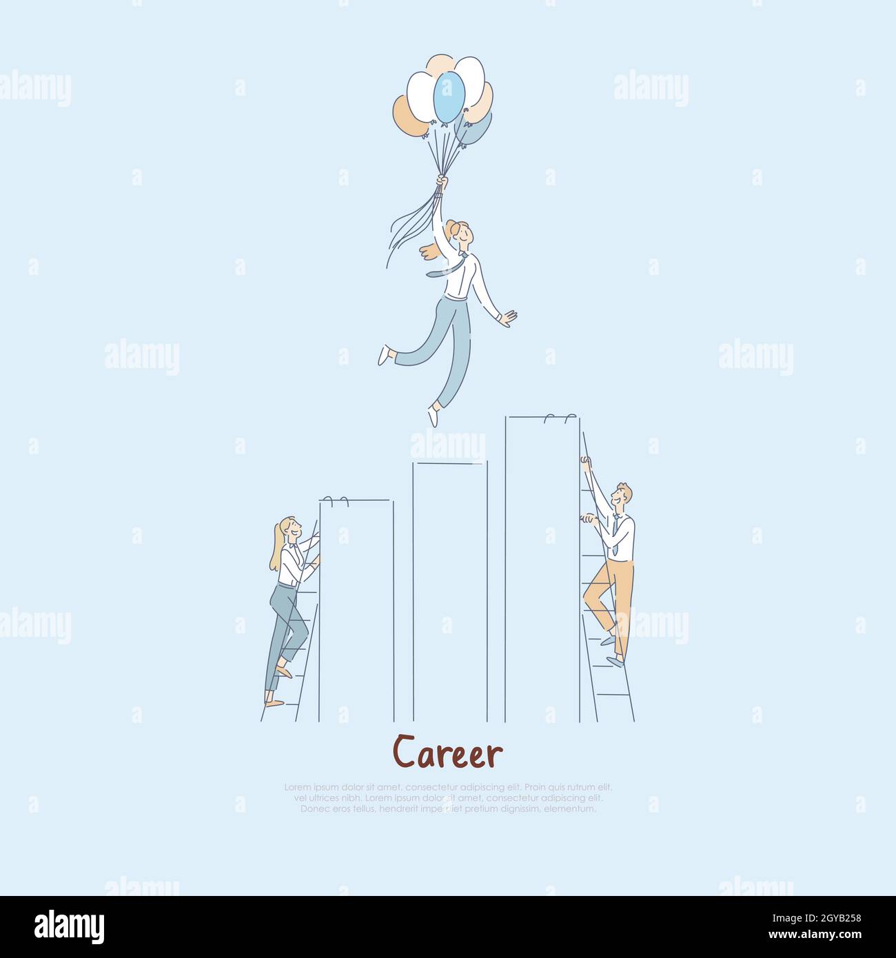 People climbing career ladder to success, achieving goals and dreams ...