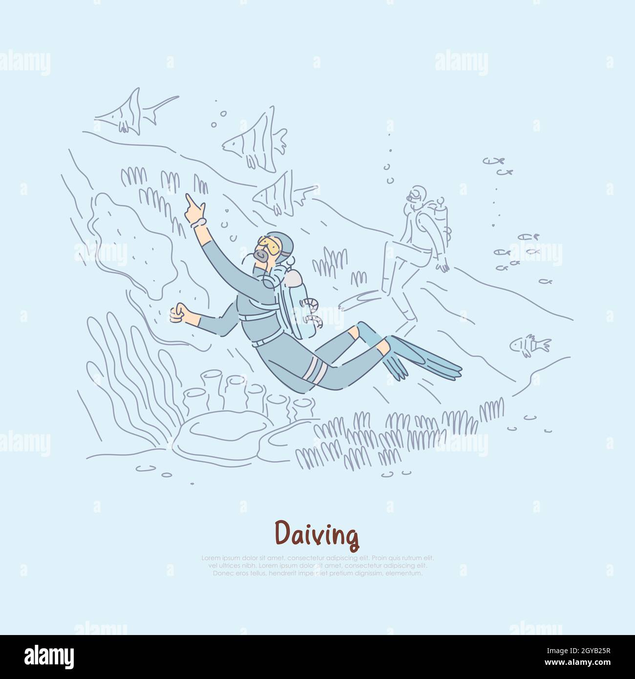 Diving fans studying underwater world, scuba divers in wetsuits with ...