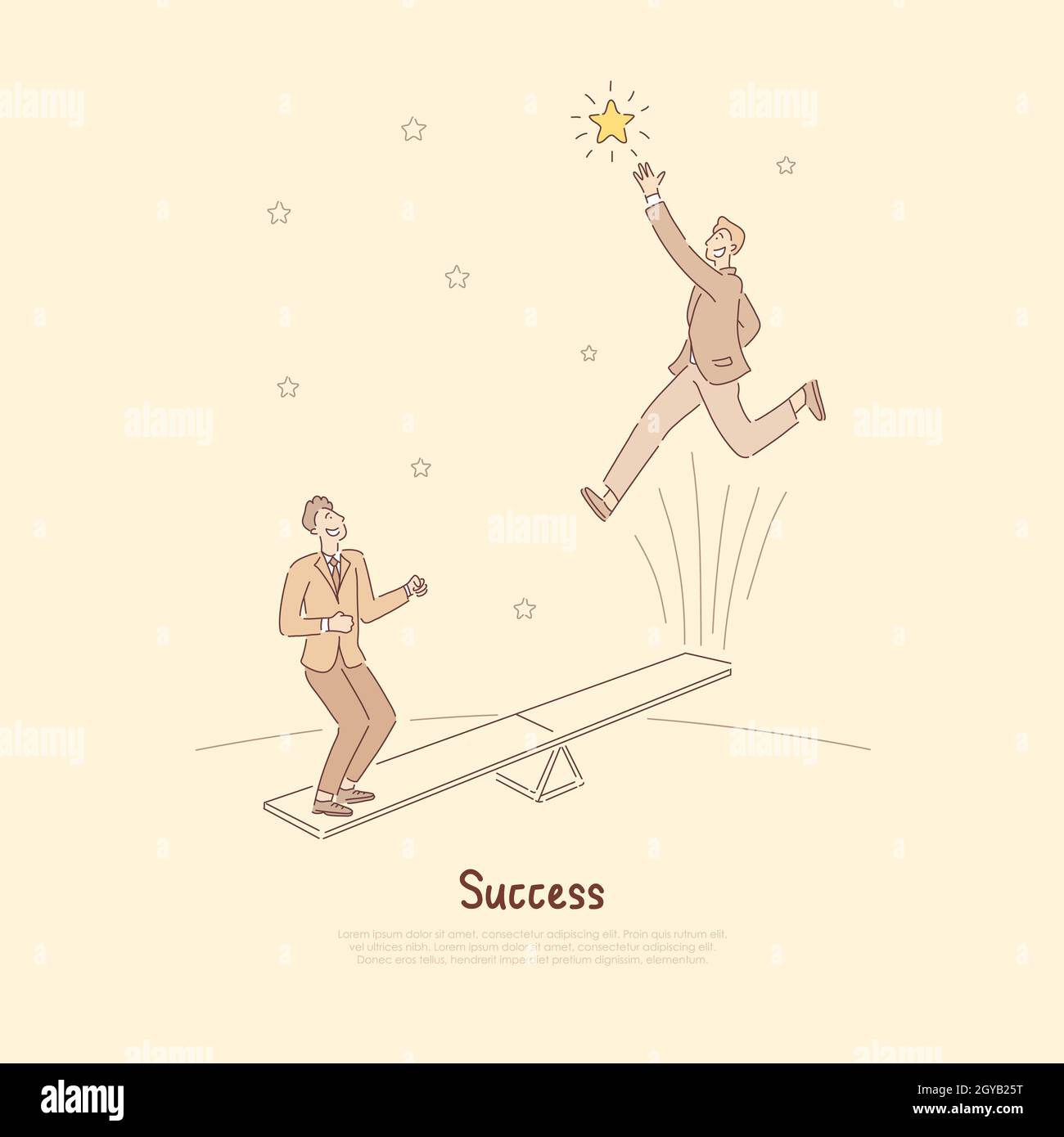 People jumping on seesaw attraction, reaching for stars, achieving ... People jumping on seesaw attraction, reaching for stars, achieving ...