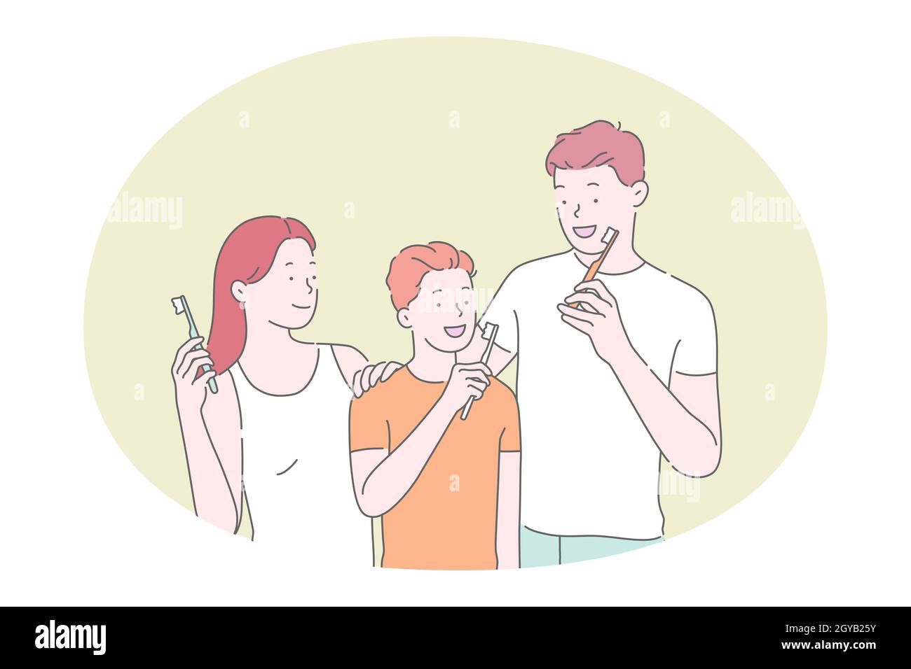 Brushing teeth and dental hygiene concept. Happy family with son ...