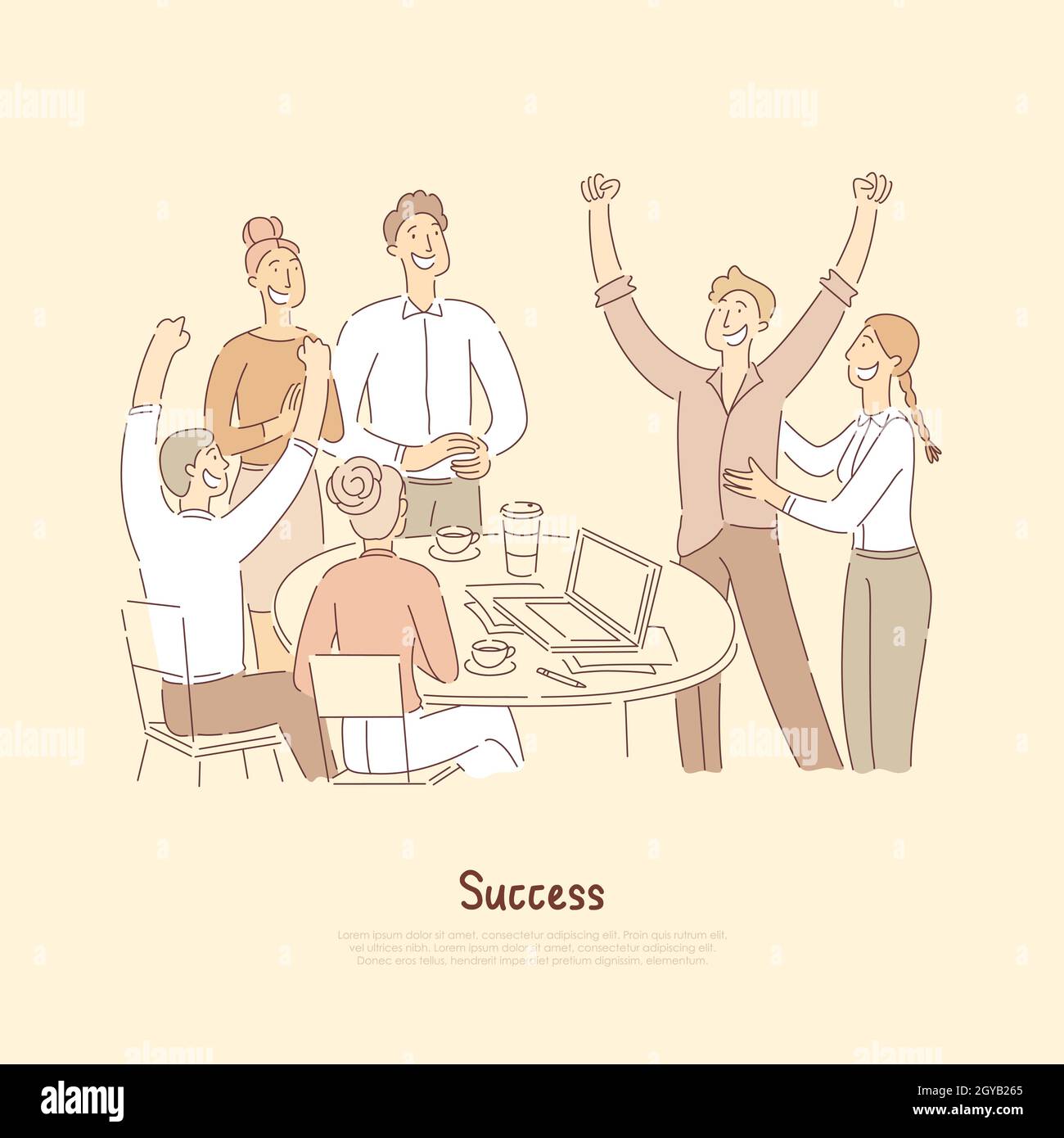 People celebrating achievement together, congratulating coworker on job ...