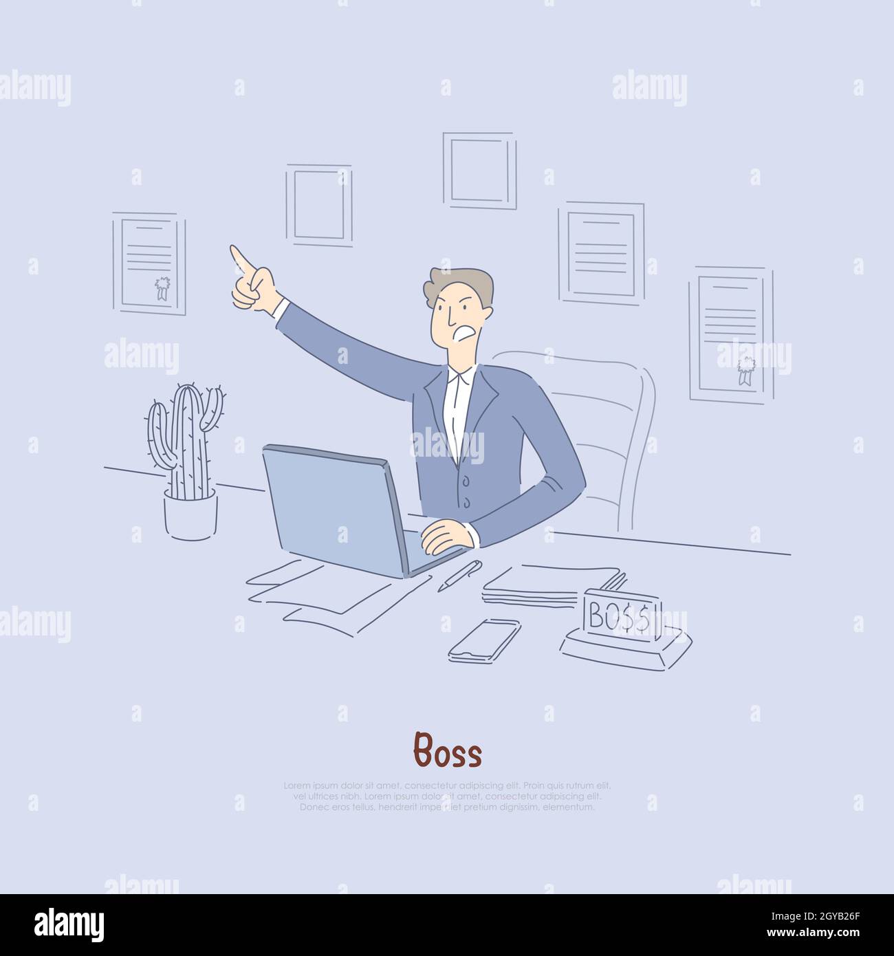 Business cartoon boss giving employee hi-res stock photography and ...