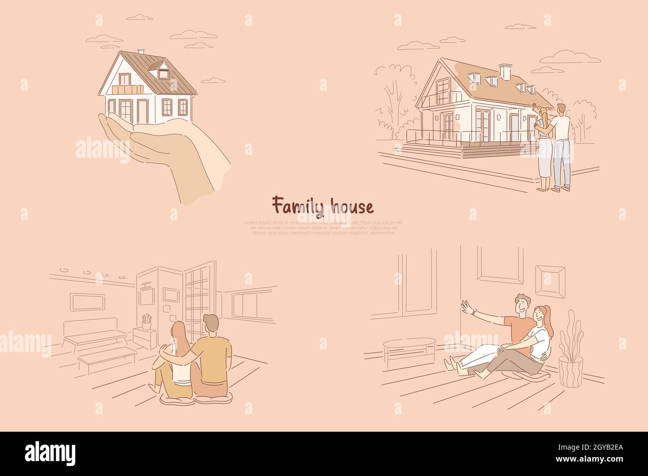 Two hands holding house metaphor, young couple looking at future home ...