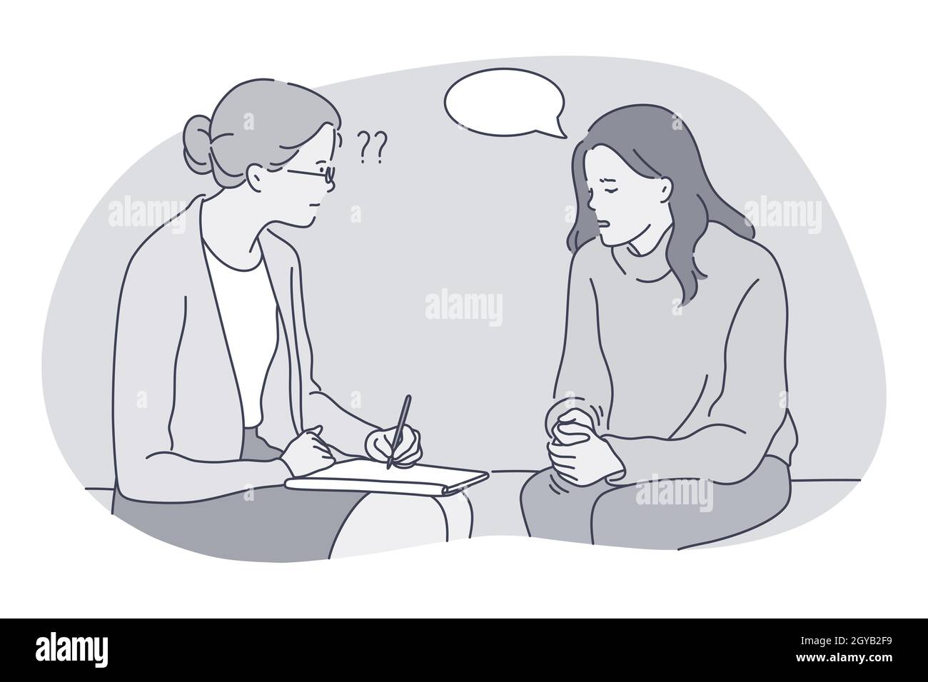 Psychiatrist, psychological support, medicare concept. Young depressed ...