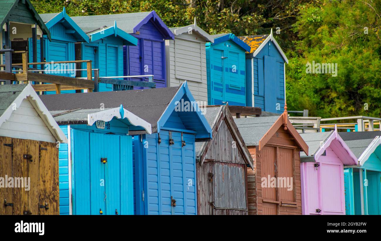 Colorful Beach Huts in the traditional British seaside resort of Walton ...