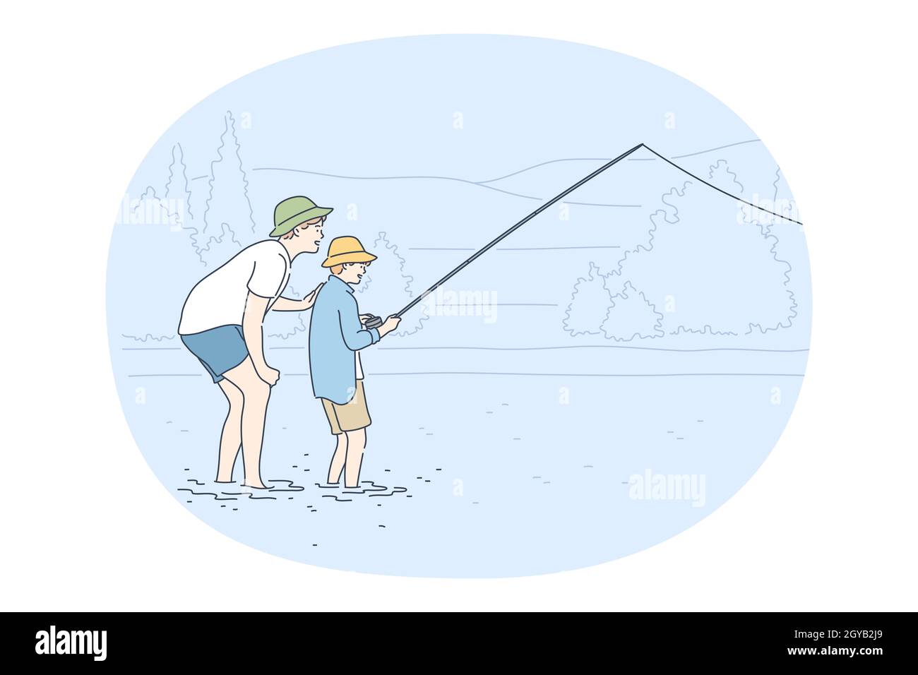 Two boys fishing in river Cut Out Stock Images & Pictures - Alamy