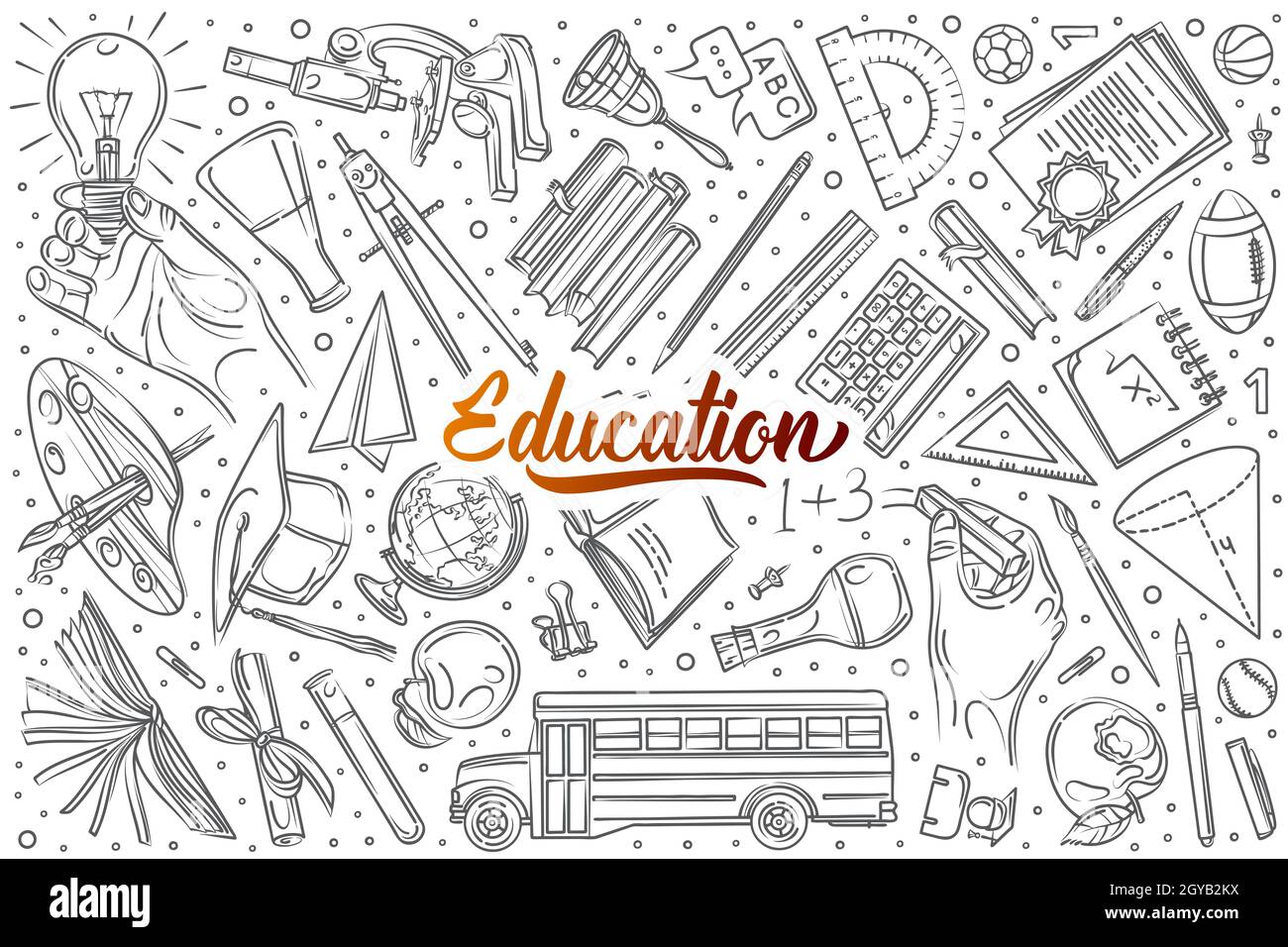Hand drawn education set doodle vector illustration background Stock ...