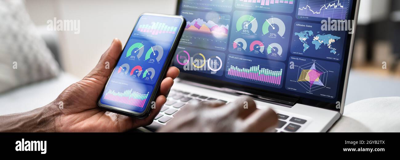 Advisor Using KPI Analytics Dashboard Charts On Laptop Computer Stock ...