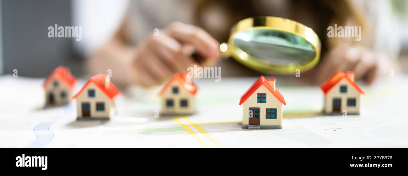 House Location Search On Map. Real Estate Developer Stock Photo - Alamy