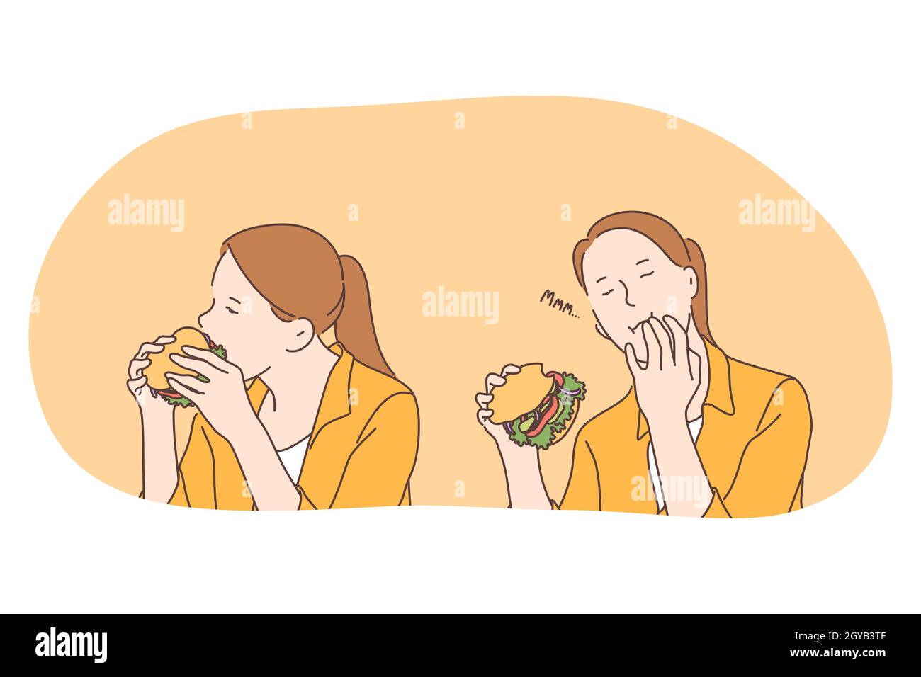 Unhealthy eating, fast and junk food, calories concept. Young positive ...