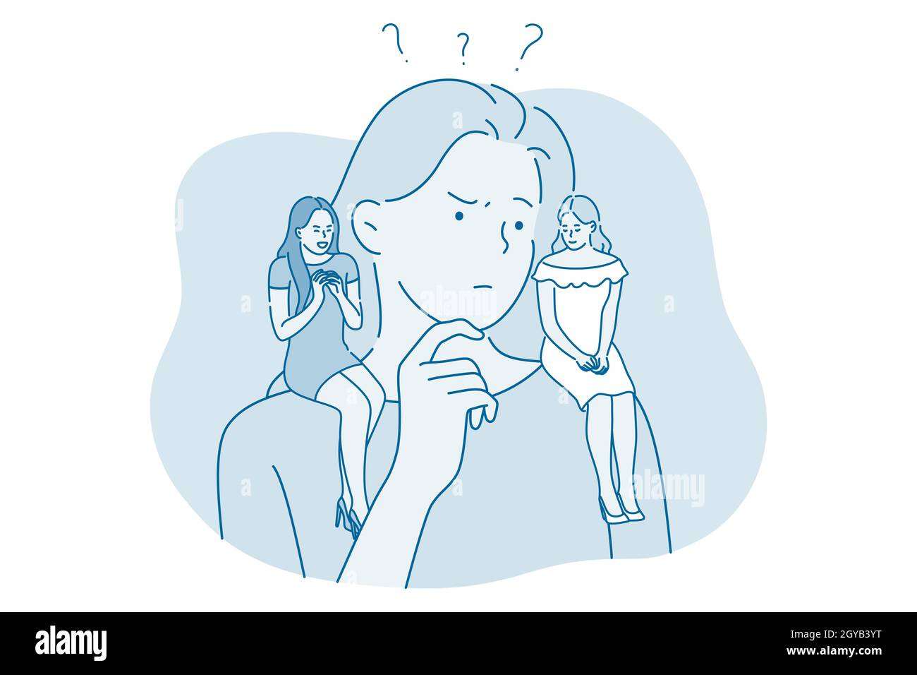 Frustration, doubt, difficult choice concept. Young thinking woman ...