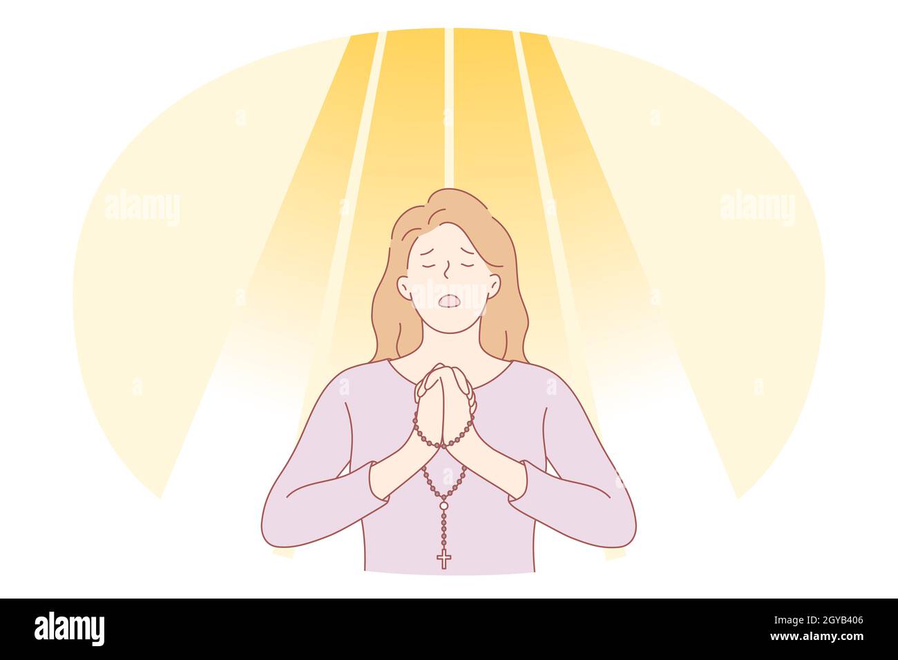 Praying, Grief, Depression concept. Young unhappy female cartoon ...