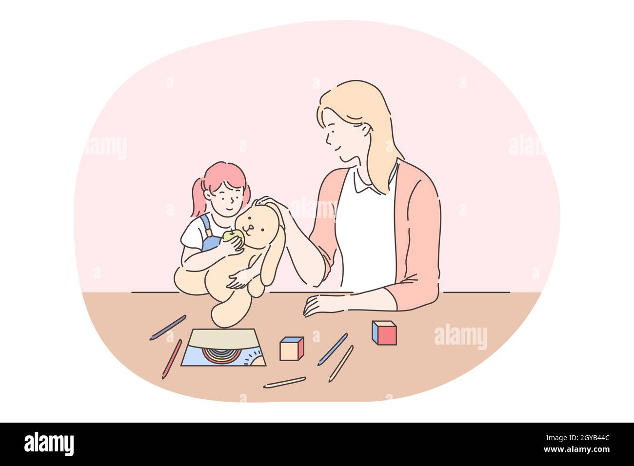 Happy leisure and activities at home with children concept. Young woman ...