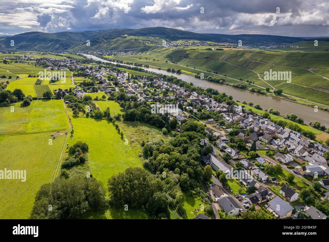 Aerial view of a landscape in Rhineland-Palatinate, Germany on the ...