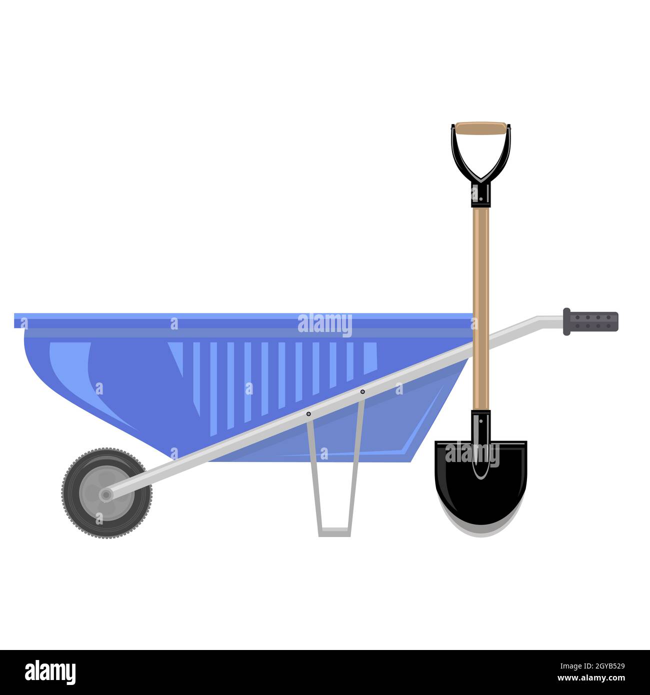 Blue Wheelbarrow and Garden Shovel Isolated on White Background Stock ...