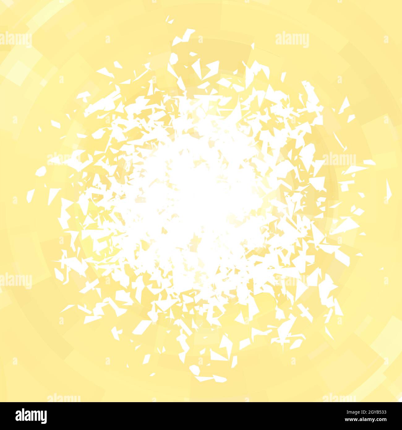 Explosion Cloud of White Pieces on Yellow Background. Sharp Particles ...