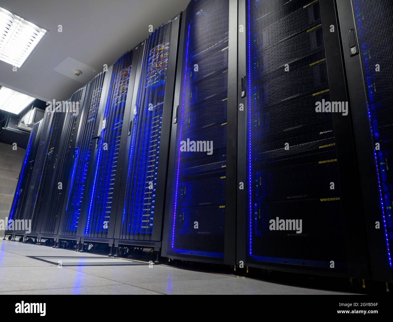 Server room data center. Backup, mining, hosting, mainframe, farm and computer rack with storage ...