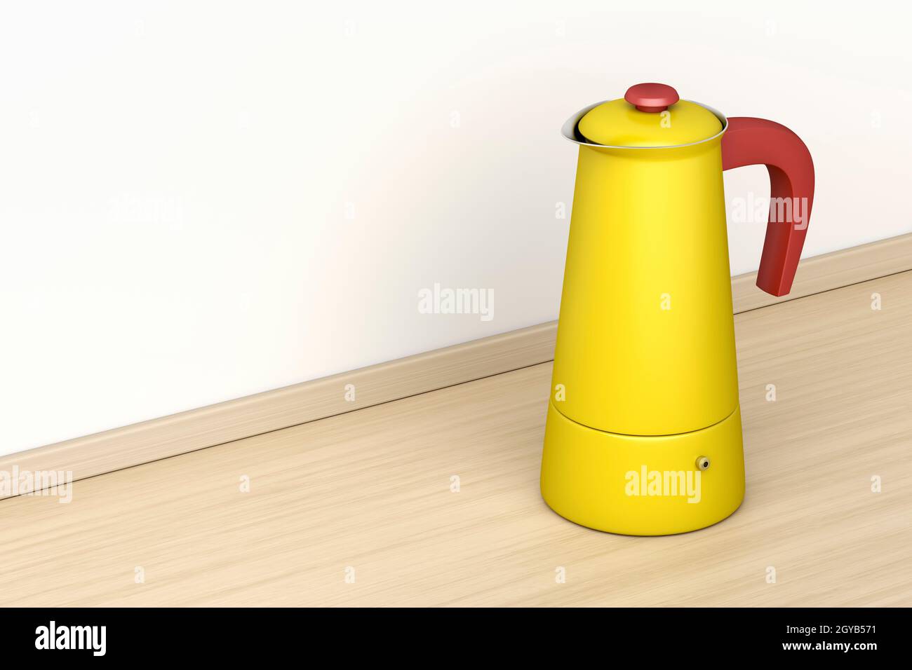 Yellow moka pot on kitchen's wooden table Stock Photo - Alamy