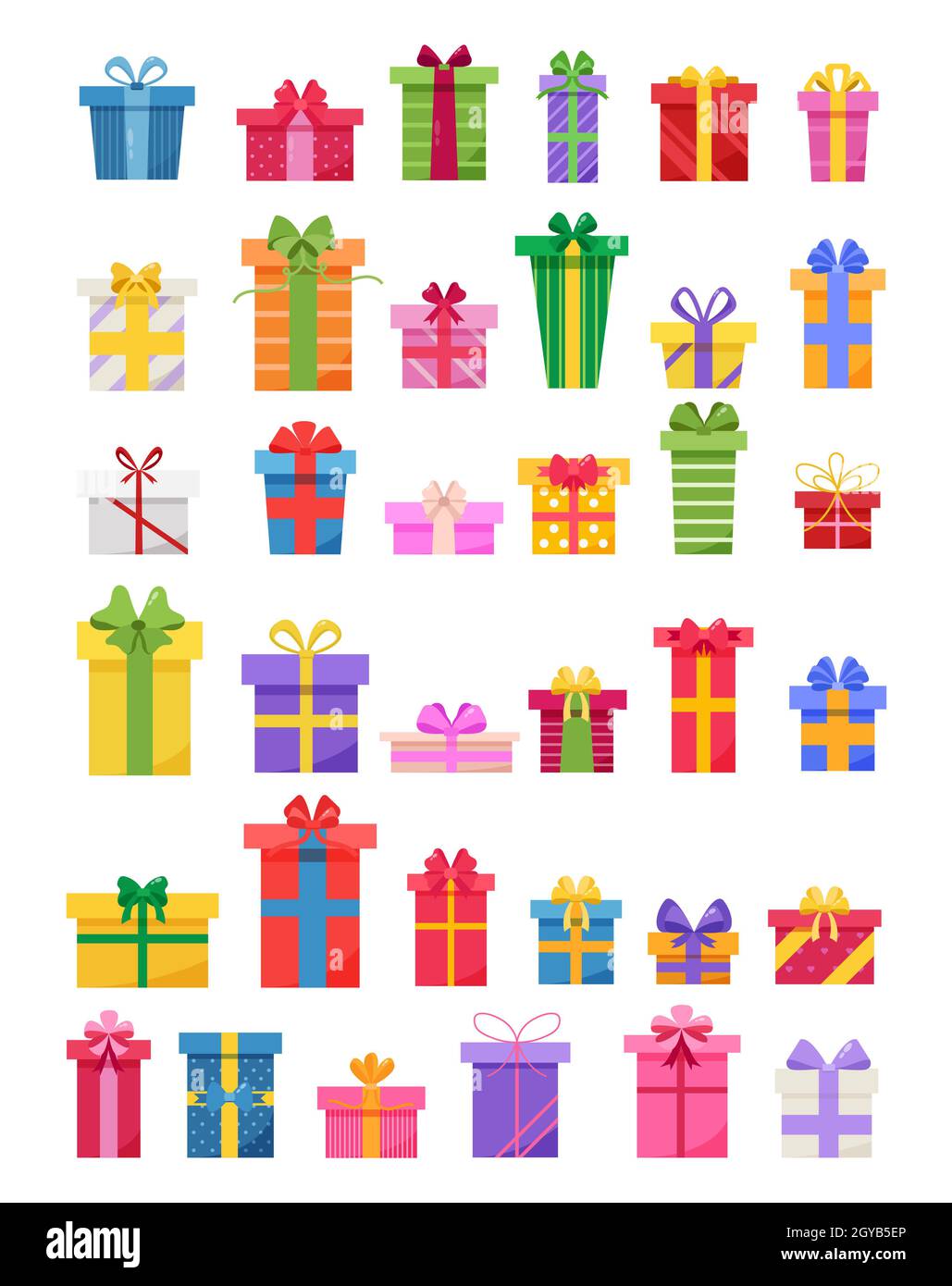 Assembly of 36 pieces of multicolored gift boxes - Vector illustration ...