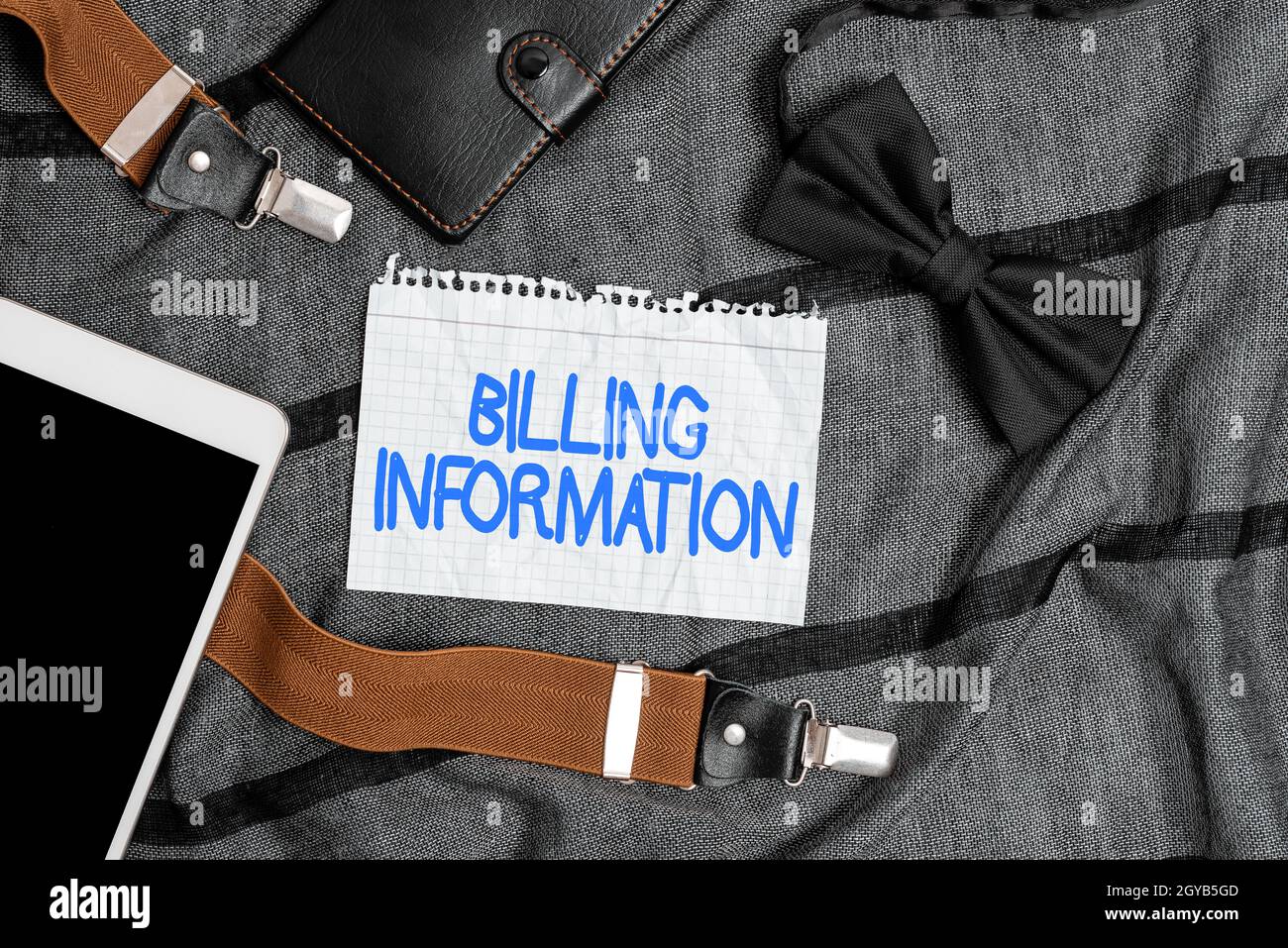 Hand writing sign Billing Information, Word for address connected to a ...