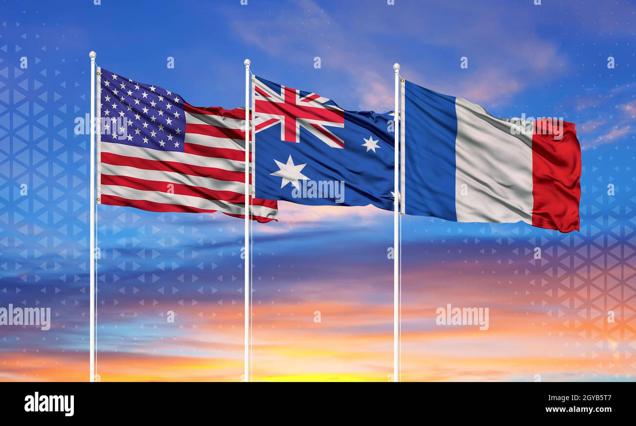The flag of America, France and Australia. French submarine purchase ...
