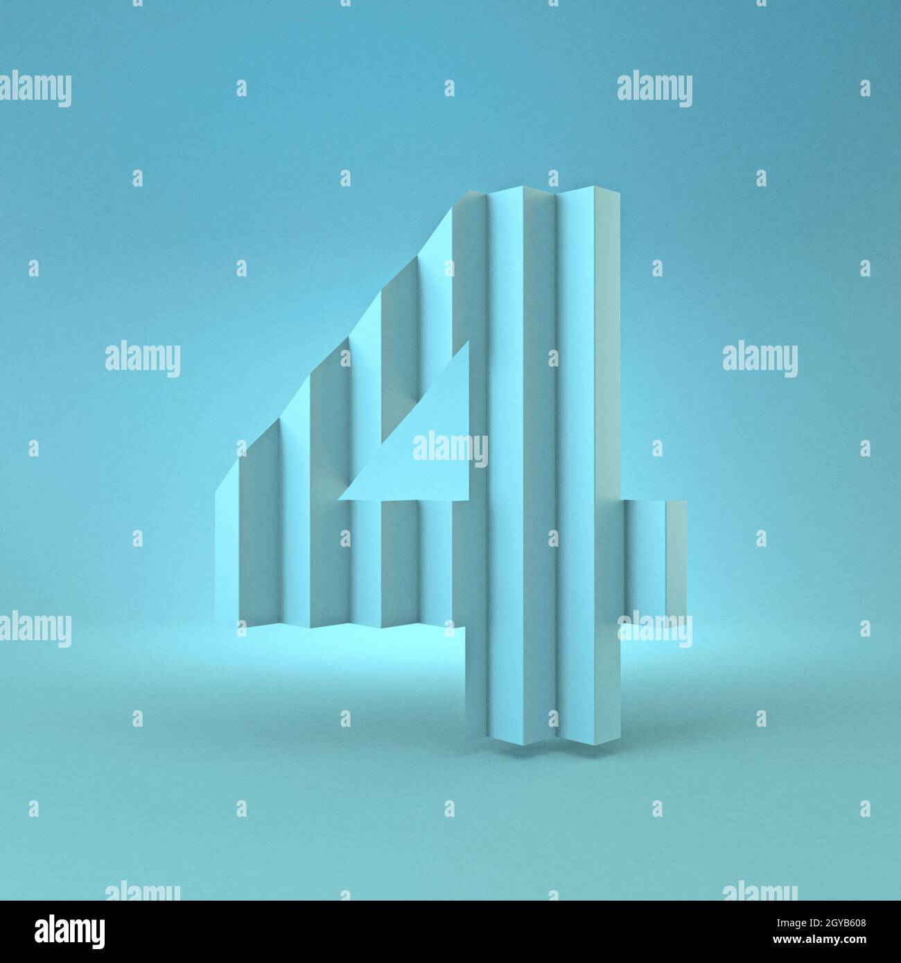 Cold blue font Number 4 FOUR 3D render illustration on blue background ...
