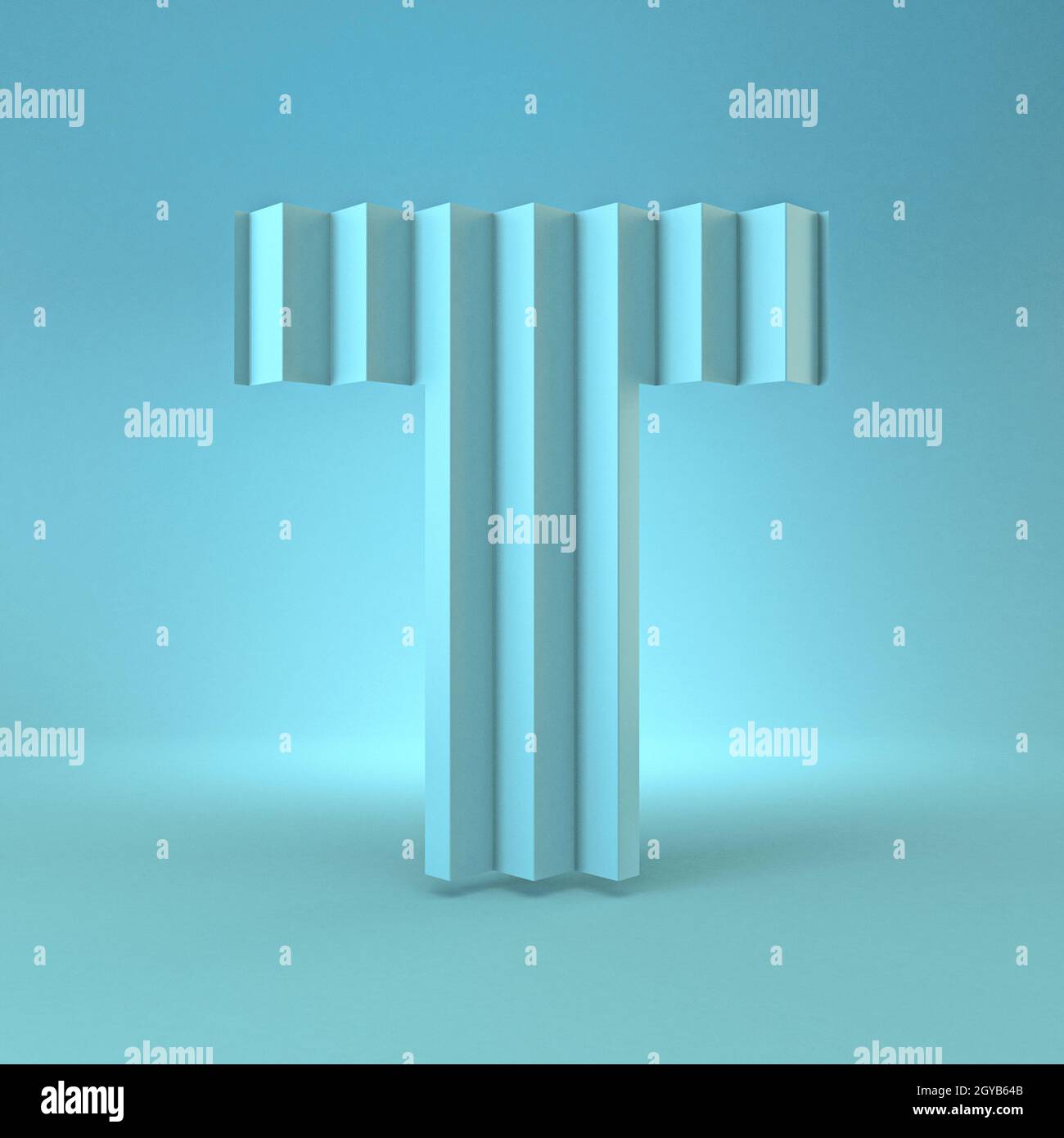 Cold blue font Letter T 3D render illustration on blue background Stock ...