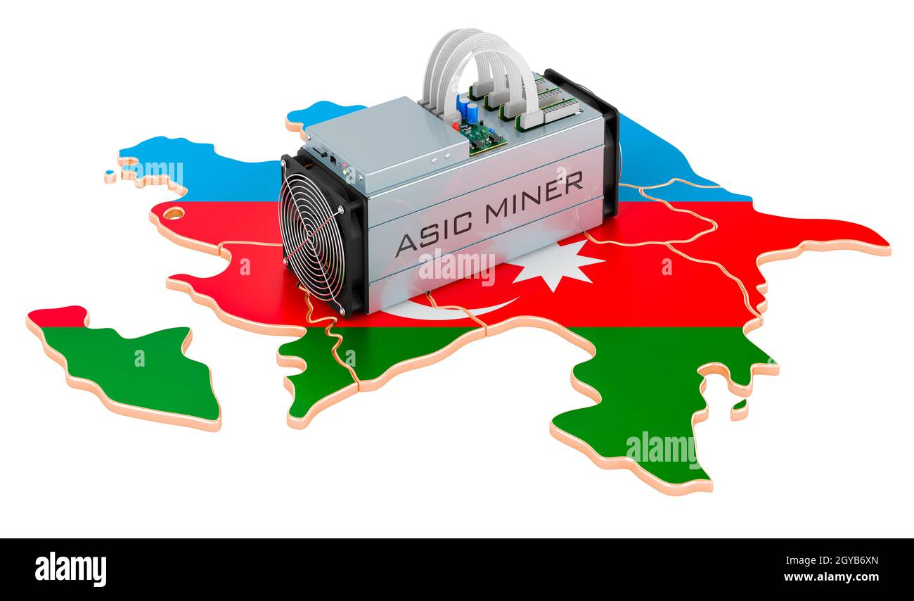 Mining in Azerbaijan, concept. ASIC miner with Azerbaijani map. 3D ...
