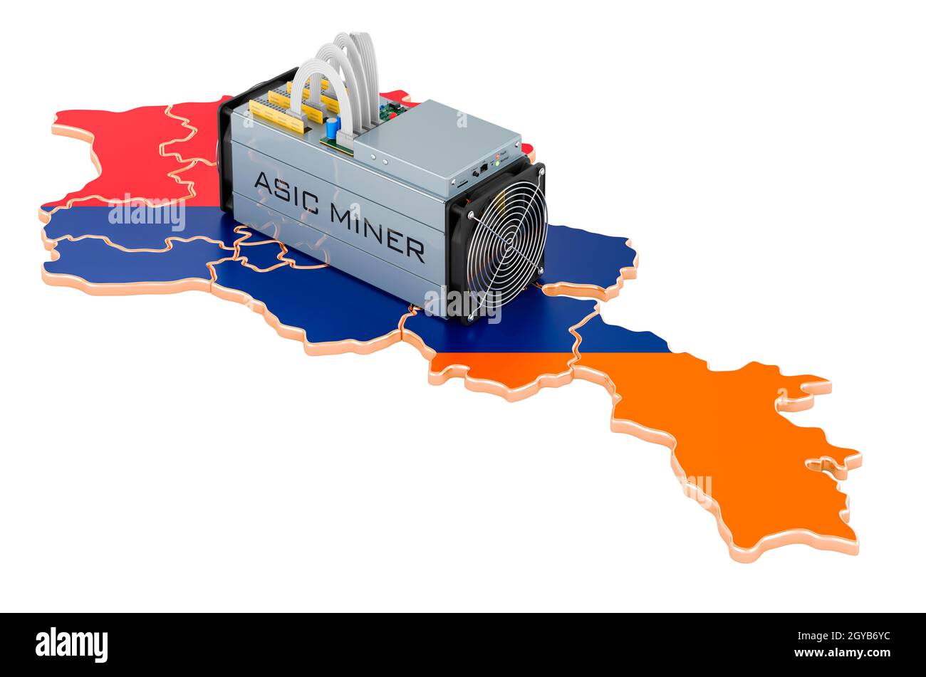Mining in Armenia, concept. ASIC miner with Armenian map. 3D rendering ...