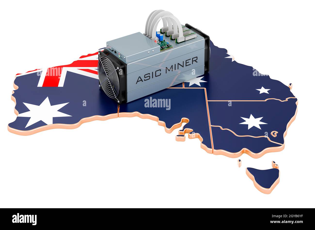 Mining in Australia, concept. ASIC miner with Australian map. 3D ...