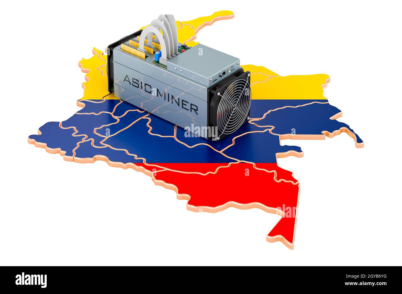 Mining in Colombia, concept. ASIC miner with Colombian map. 3D ...