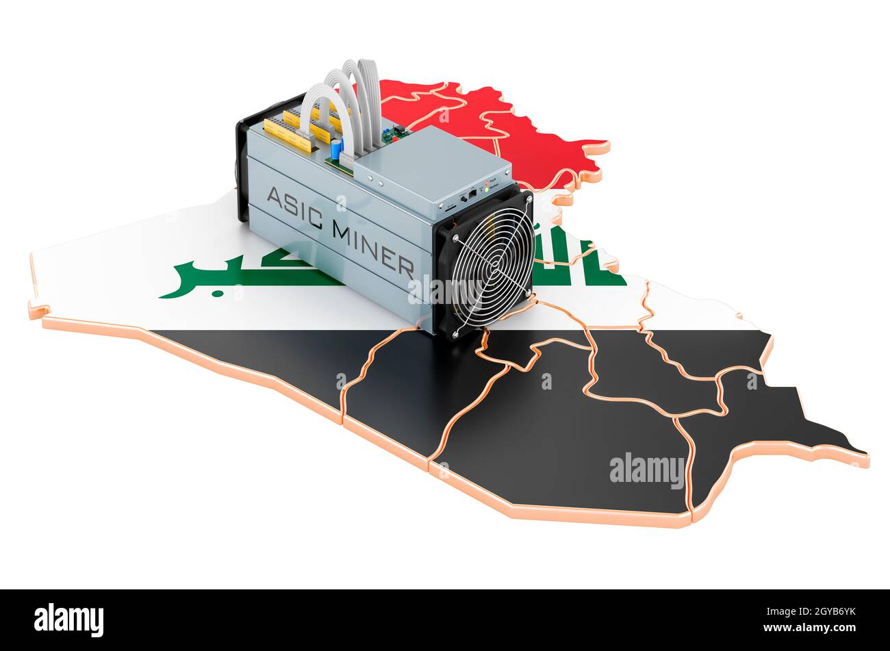 Mining in Iraq, concept. ASIC miner with Iraqi map. 3D rendering ...