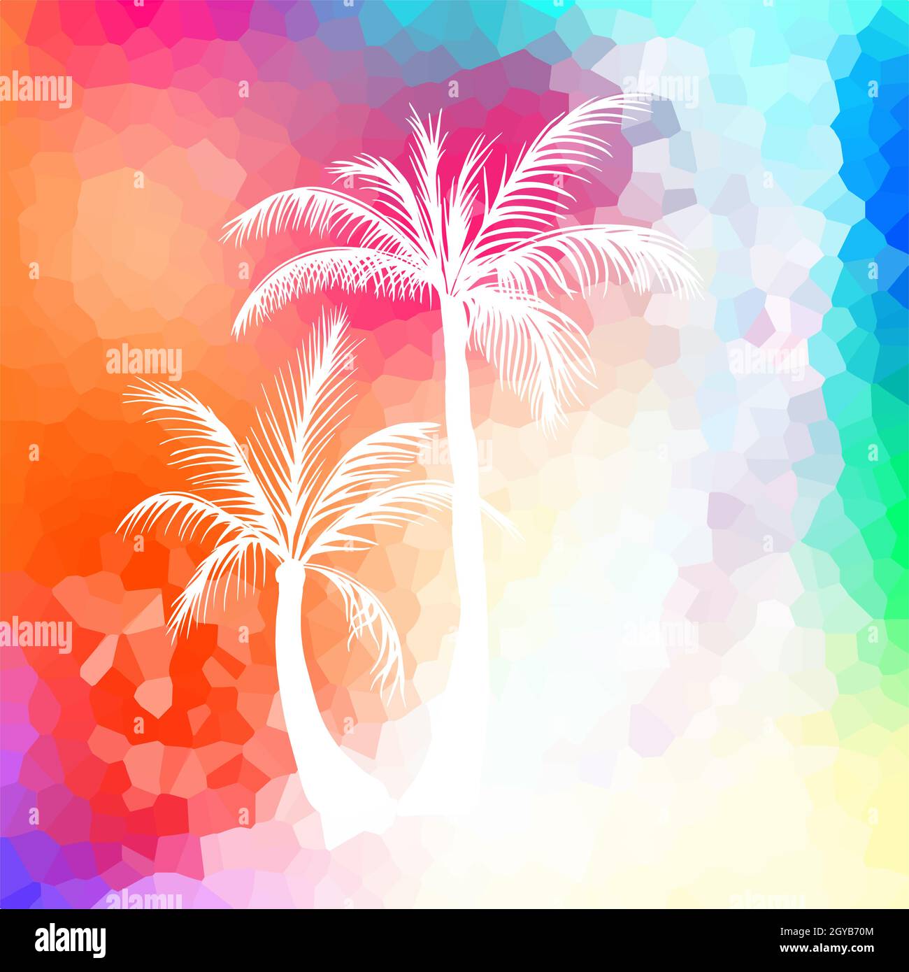 Palm trees on a multi-colored beautiful background. Vector illustration ...