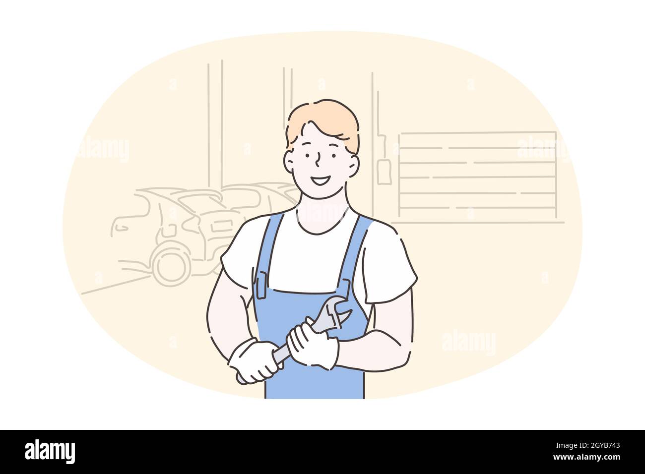 Cartoon of man fixing car hi-res stock photography and images - Alamy