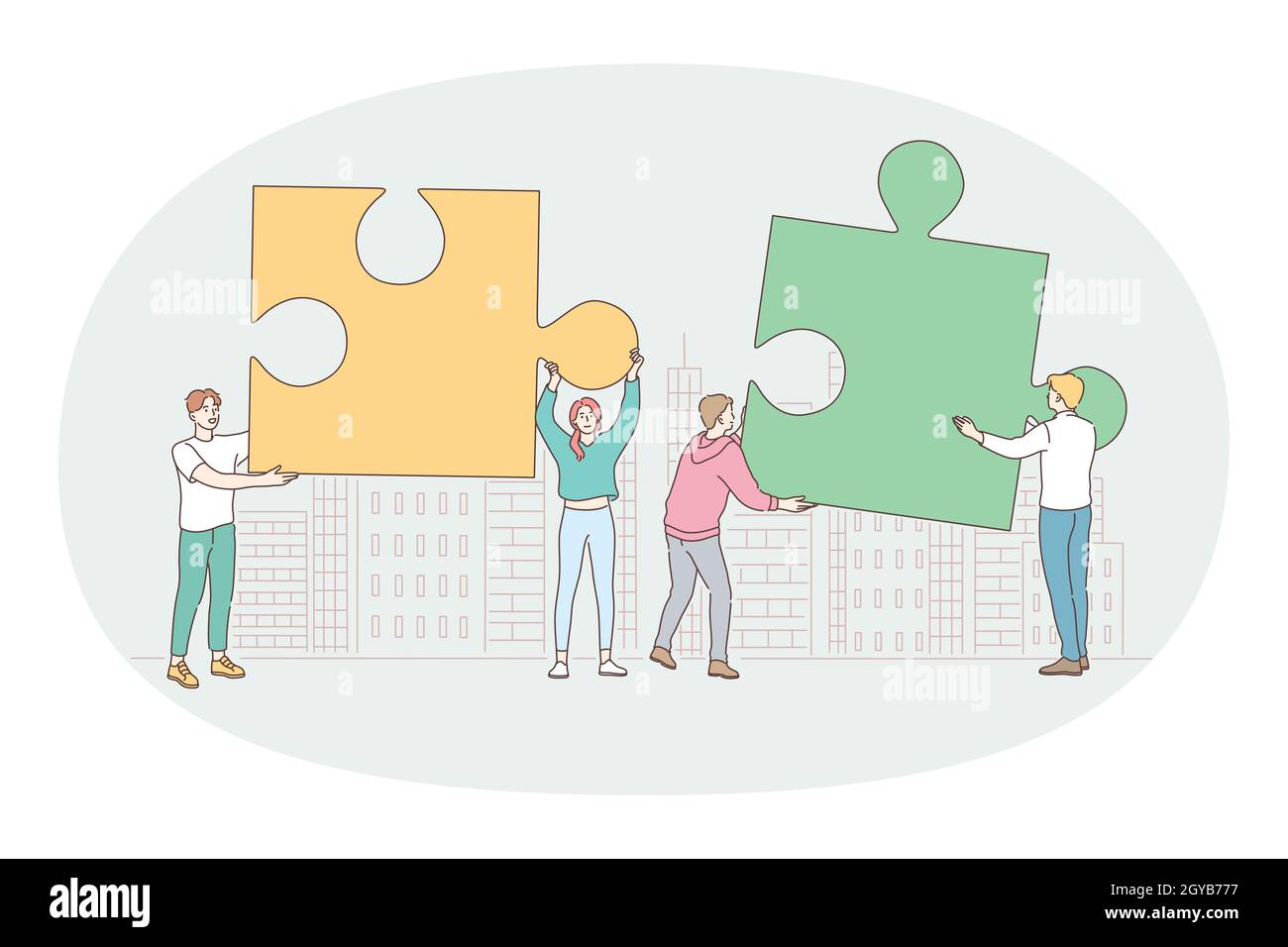 Teamwork, cooperation, partnership concept. Group of young business ...