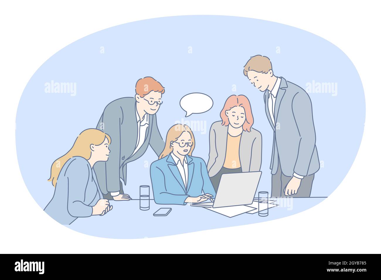 Teamwork, negotiations, business communication concept. Group of young ...