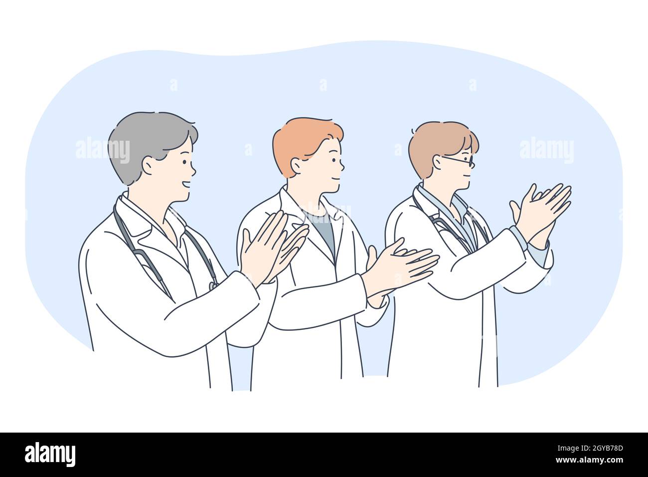 Medicine, doctors, achievement concept. Young men doctors in white ...