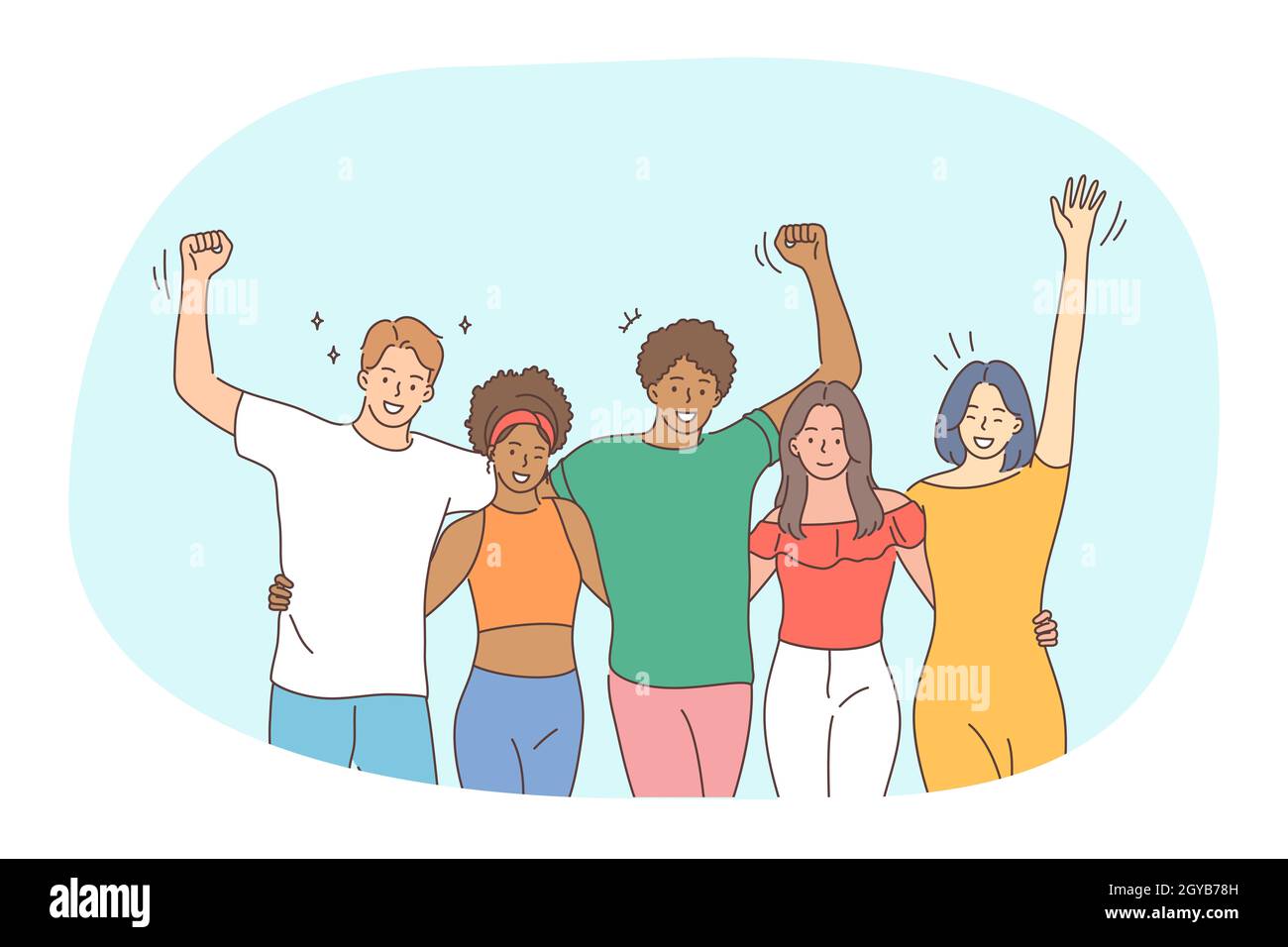 Mixed race friendship, students, friends meeting concept. Group of ...