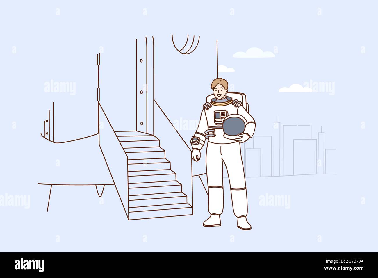 Astronomy and planet exploration concept. Smiling man Astronaut cartoon ...