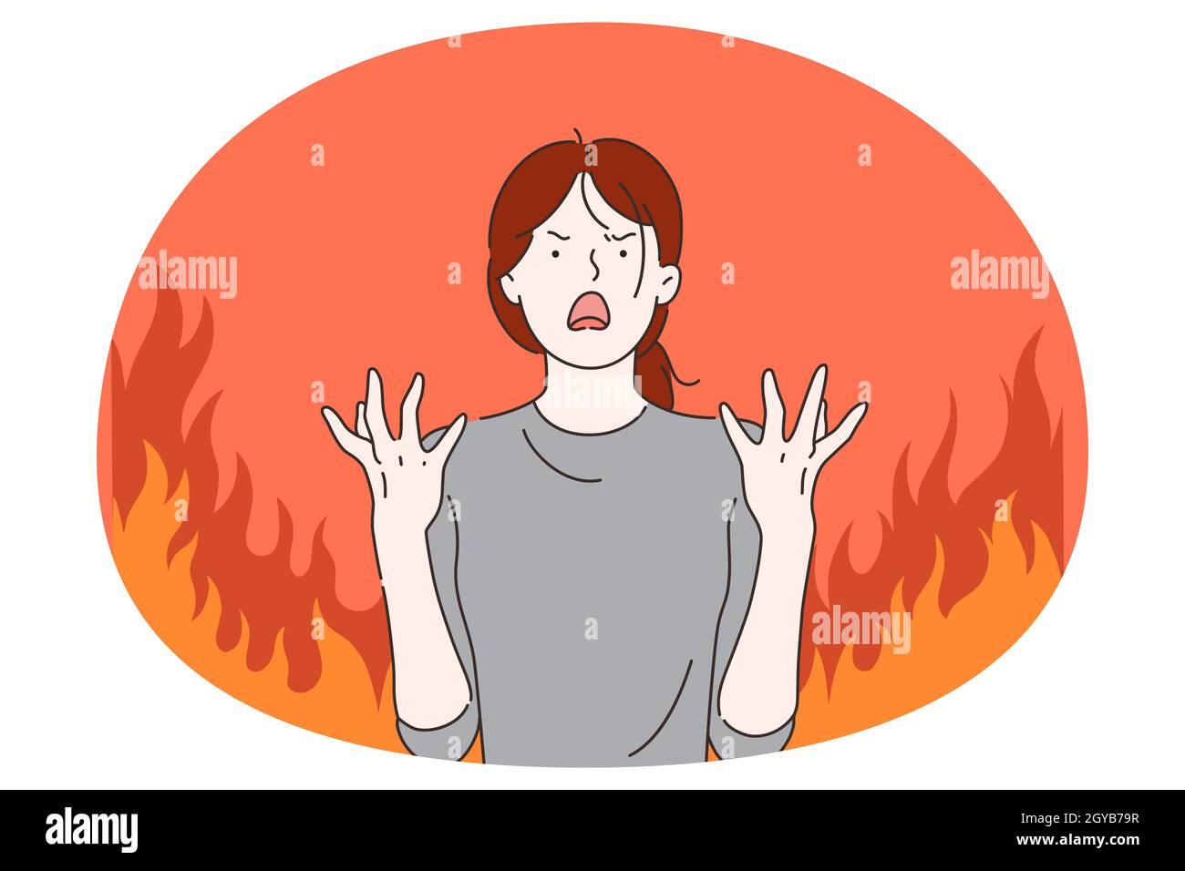 Anger, evil, furious woman concept. Young angry furious female cartoon ...